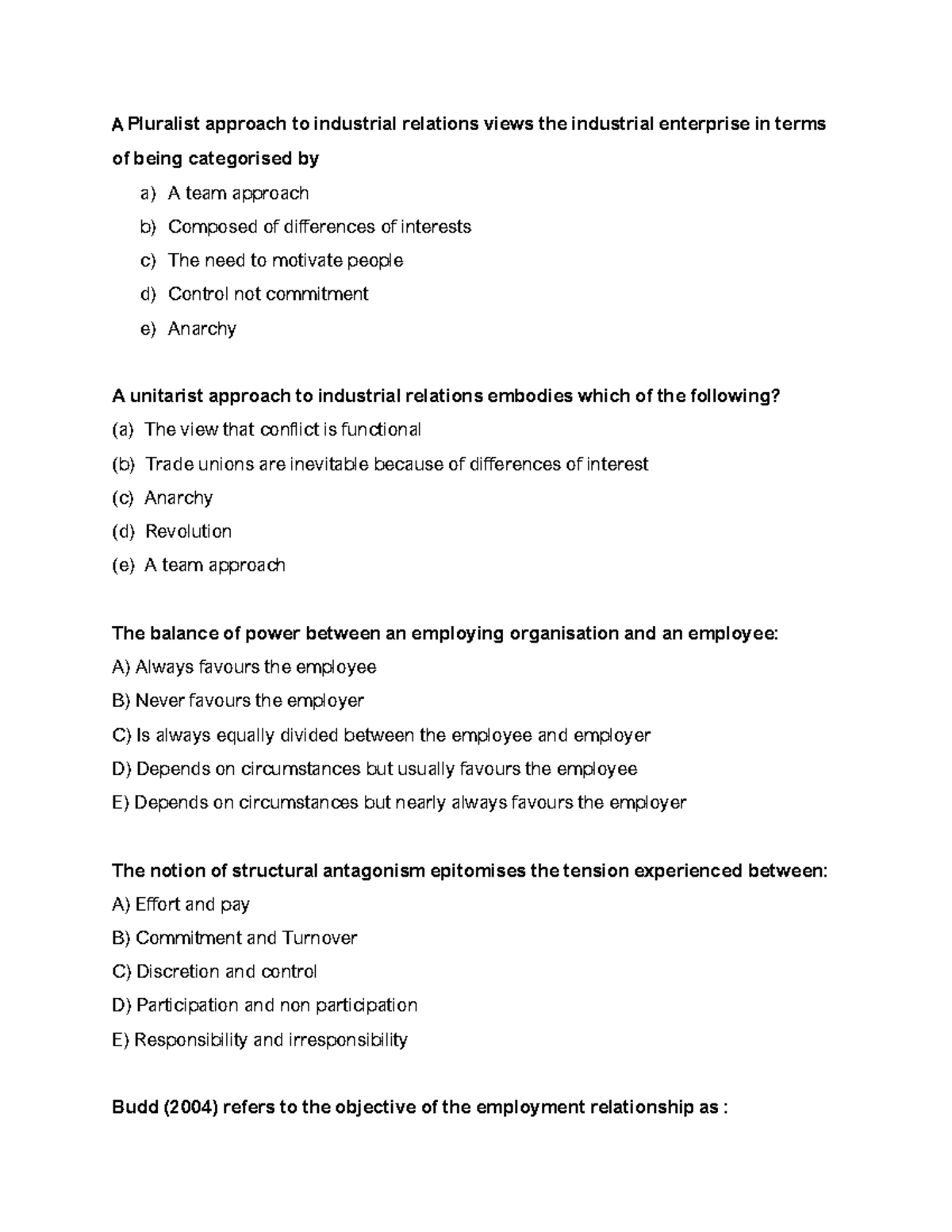 PM4064 Industrial Relations: Pluralism & Unitarism in Employment ...