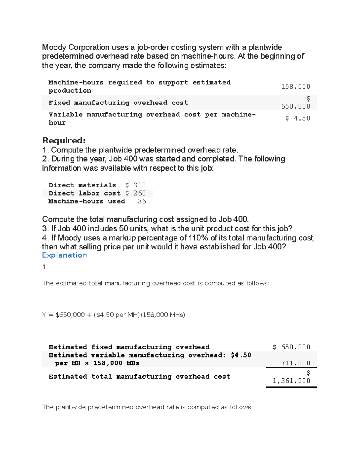 HW2 - Job Order Costing and Overhead Rate Calculations - Studocu