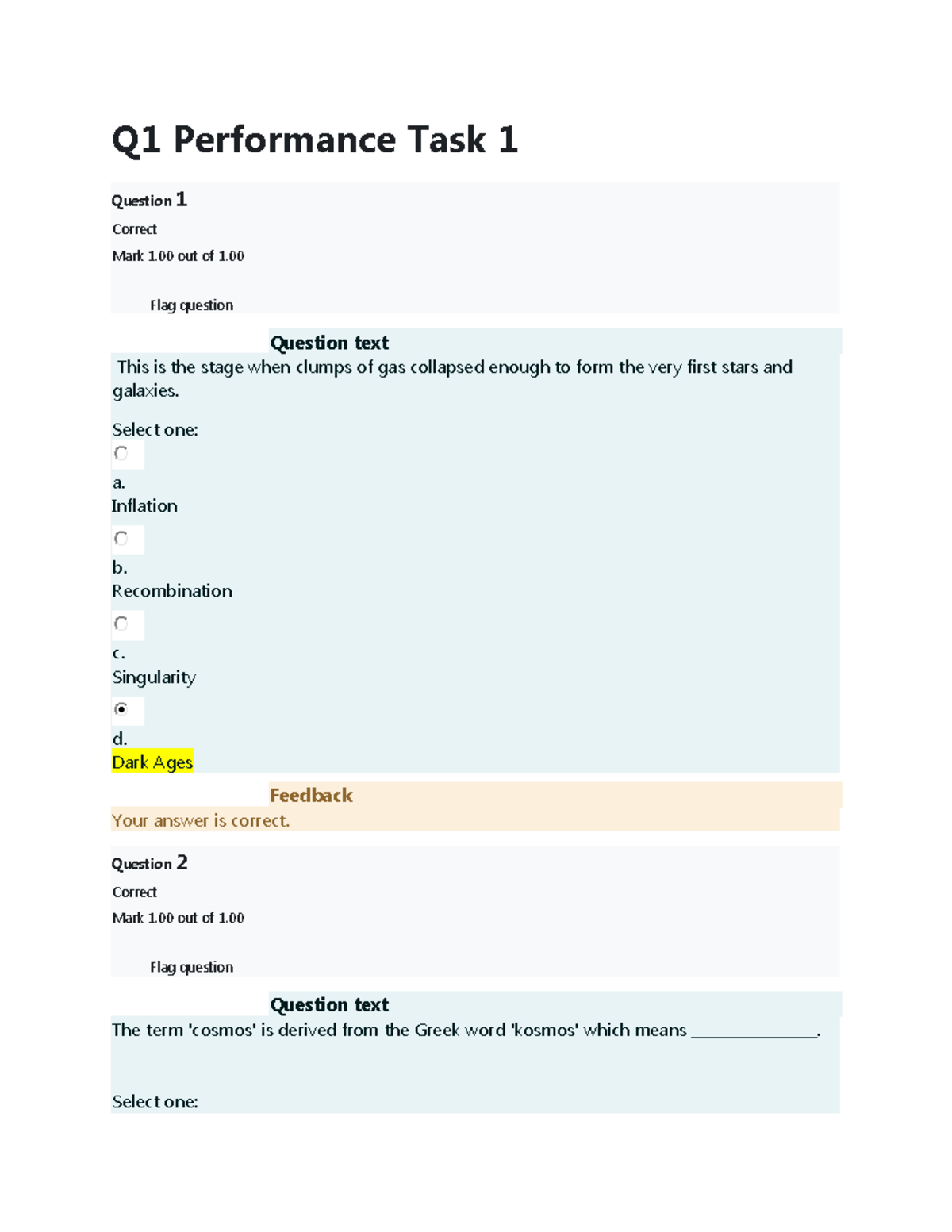 Q1 Performance Task 1 & 2: Earth Science Quiz Review - Studocu