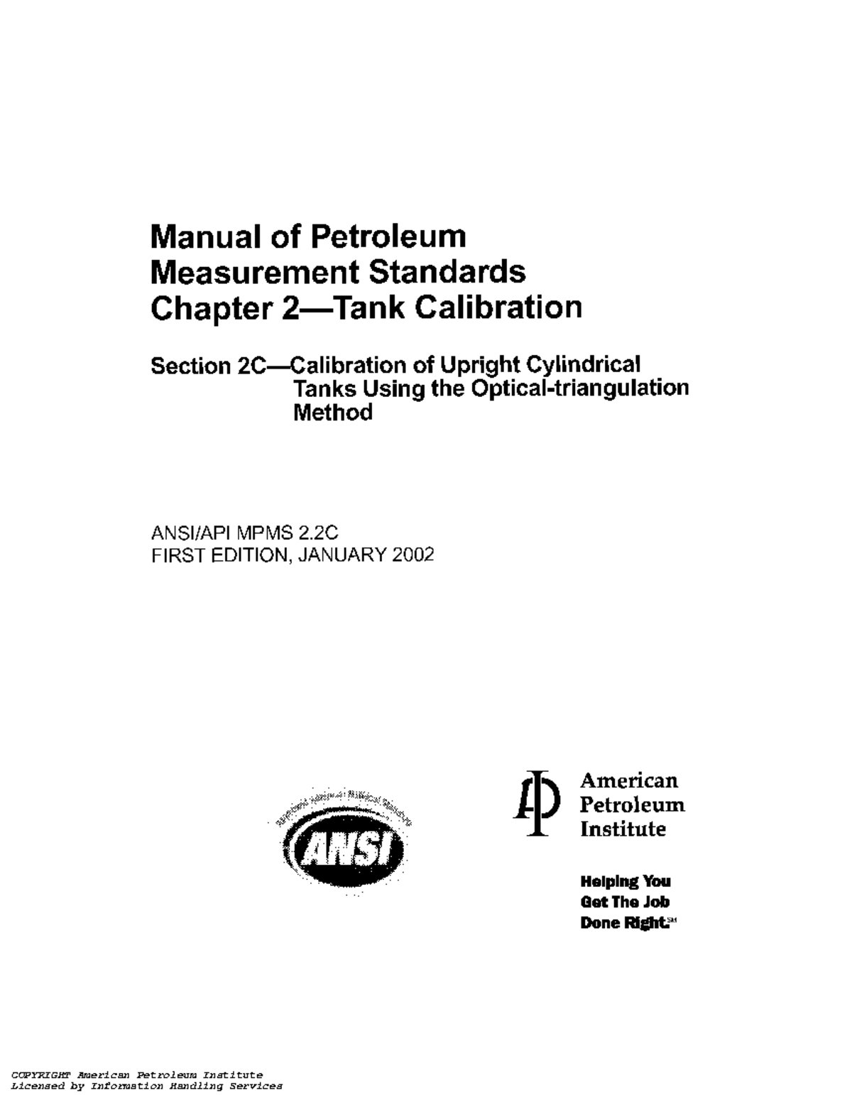 API MPMS 2.2C - Calibration of Upright Cylindrical Tanks Using Optical ...