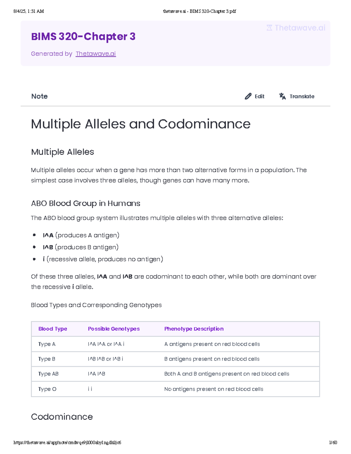 BIMS 320 - Chapter 3: Multiple Alleles and Codominance in Genetics ...