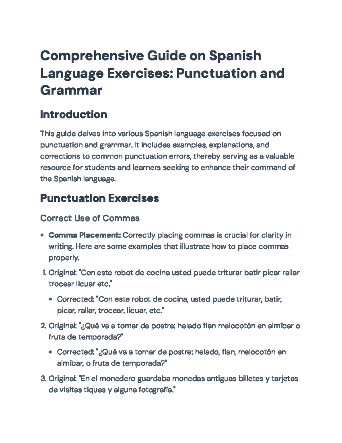 Spanish Grammar and Punctuation Exercises Guide (Course Code: 31300 ...