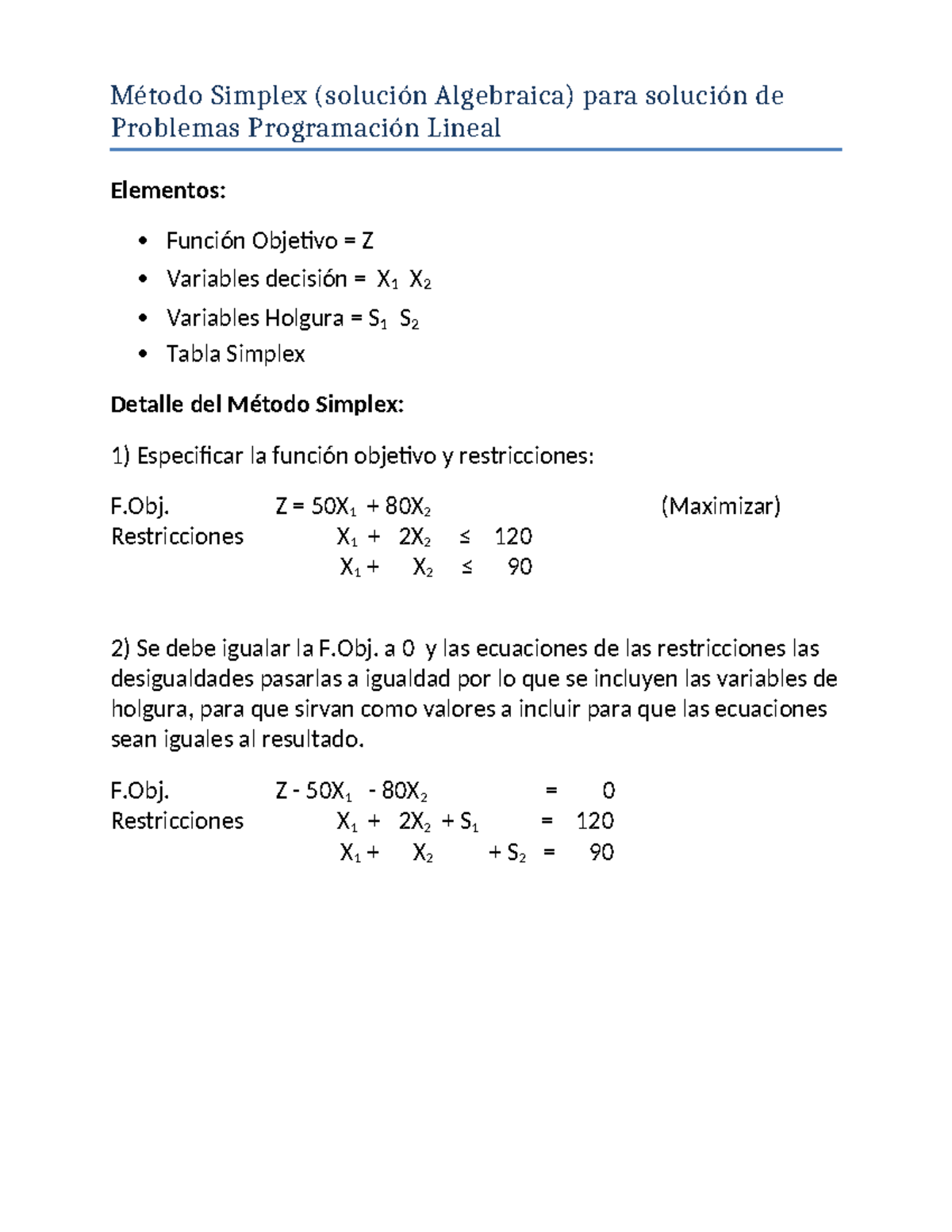 Método Simplex: Solución Algebraica de Problemas de Programación Lineal ...