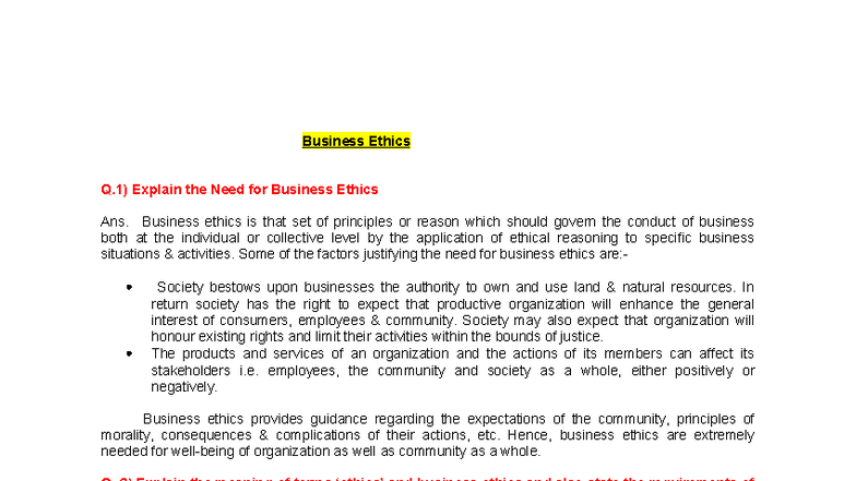 Business Ethics: Understanding Stakeholders and Ethical Issues - Studocu