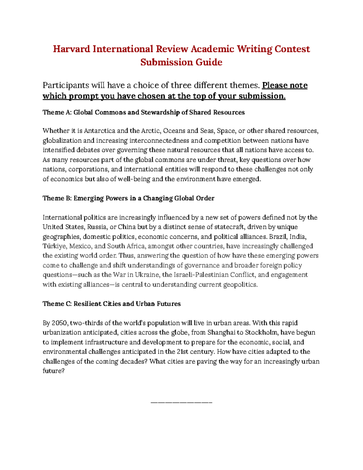 HIR Academic Writing Contest Submission Guide: Themes & Requirements ...