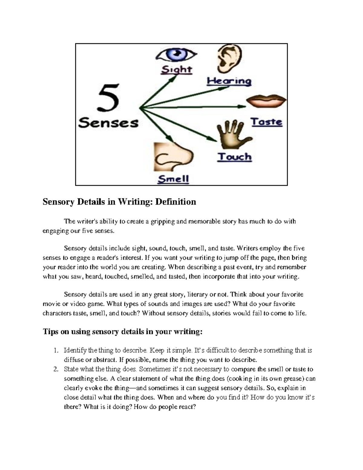 Using Senses To Describe A Setting
