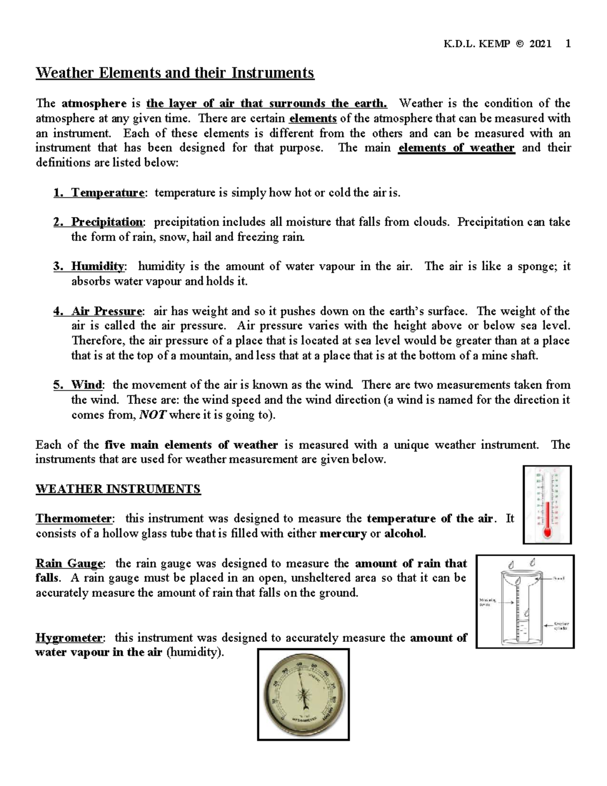 Weather Elements and Instruments Notes (K.D.L. KEMP 2021) - Studocu