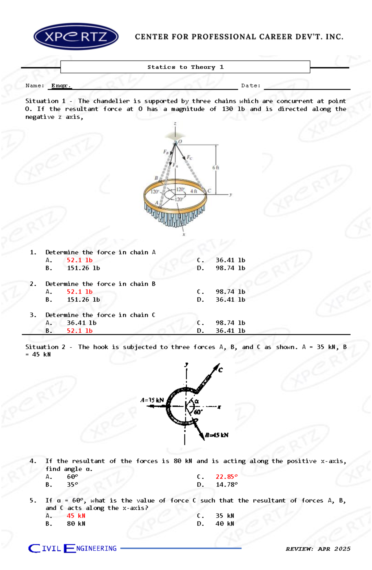 APR2025 Final Exam Review: Statics Theory 1 Practice Problems - Studocu