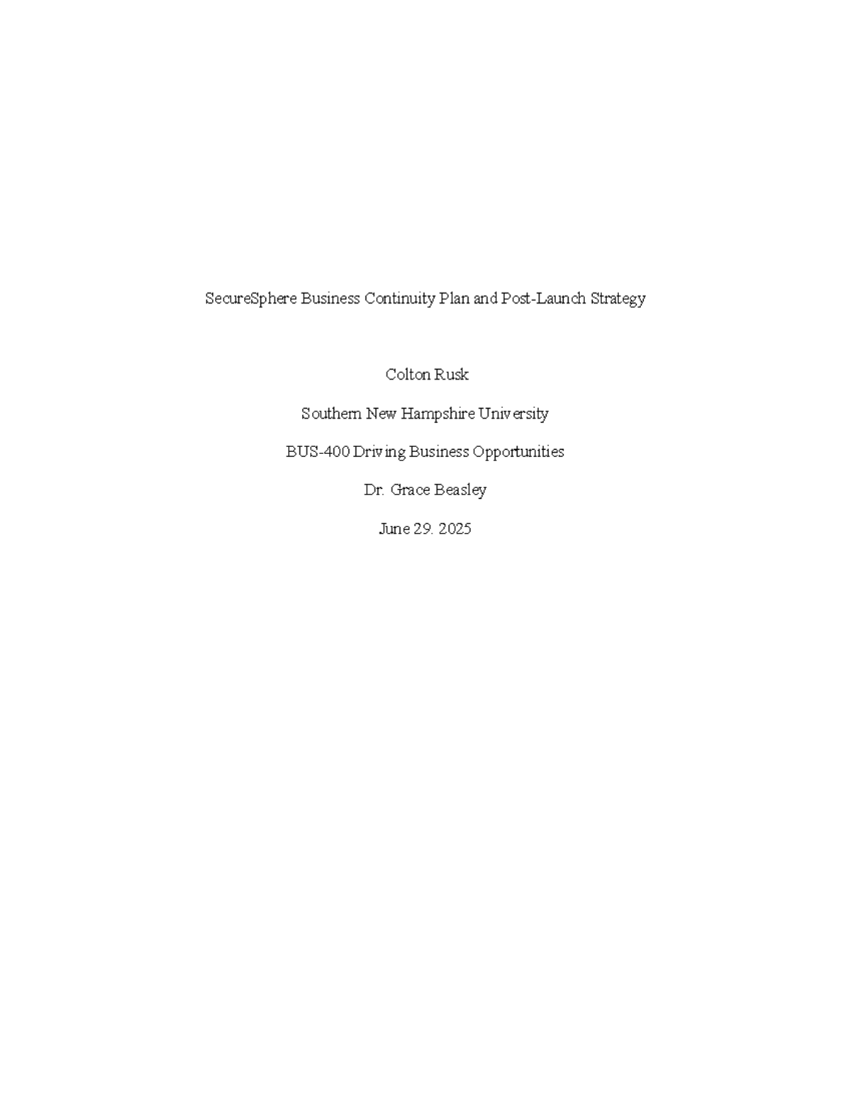 SecureSphere Business Continuity Plan & Strategy (M8 Assignment) - Studocu