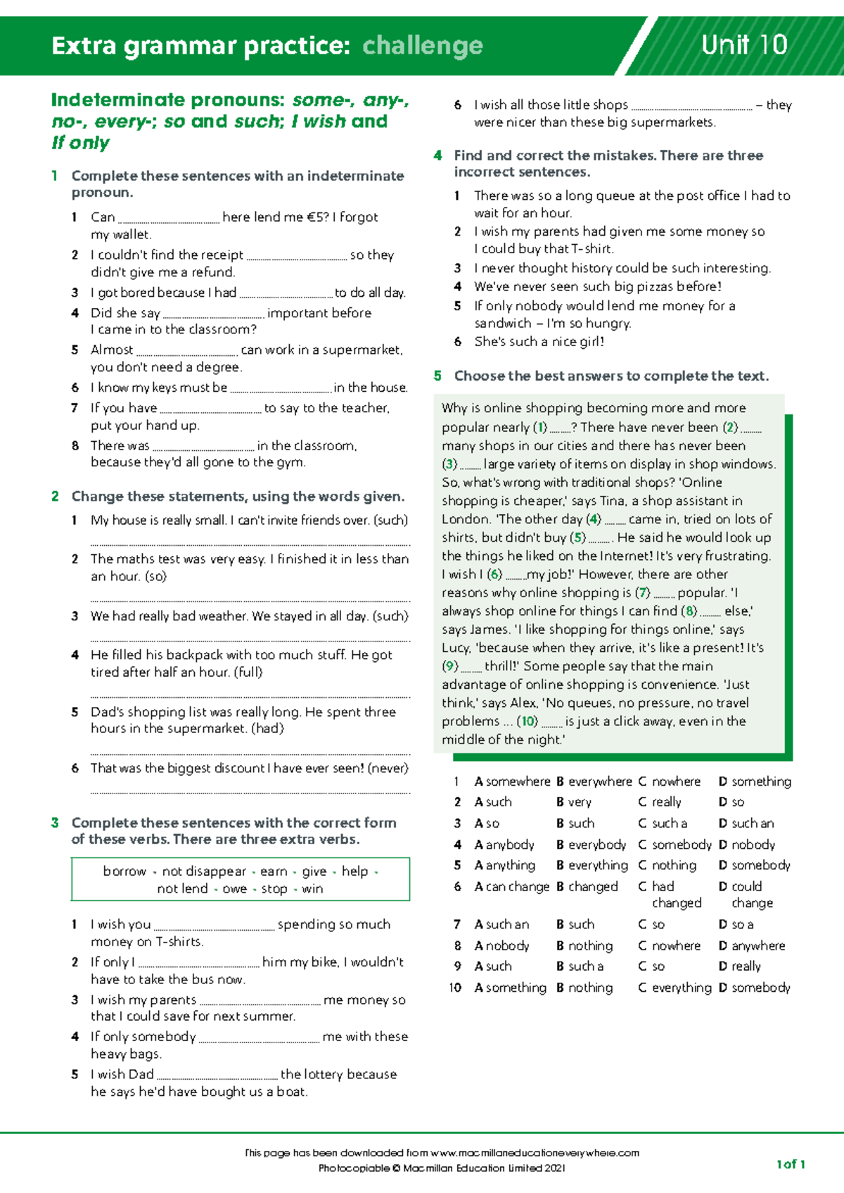 B1PLUS U10 Extra Grammar Practice: Indeterminate Pronouns Challenge ...