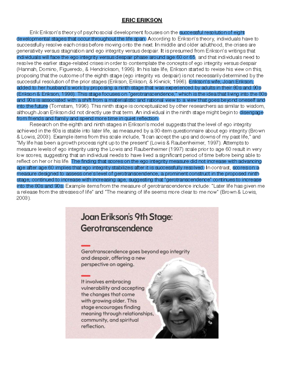 ERIC ERIKSON - Psychosocial Development & Aging Notes - Studocu