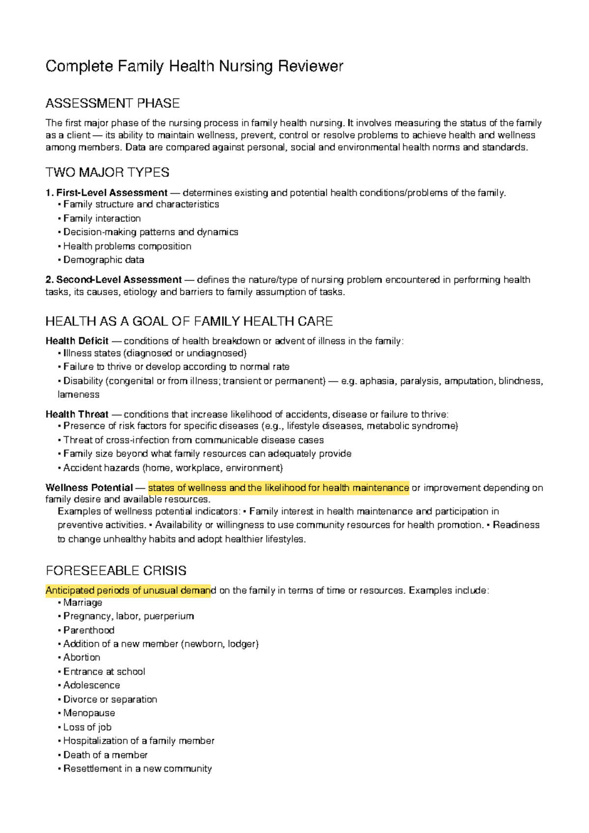 Complete Family Health Nursing Reviewer: Assessment Phase Insights ...