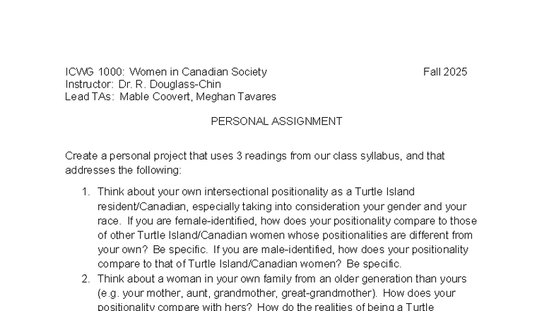 ICWG 1000 Personal Assignment: Exploring Intersectional Positionality ...