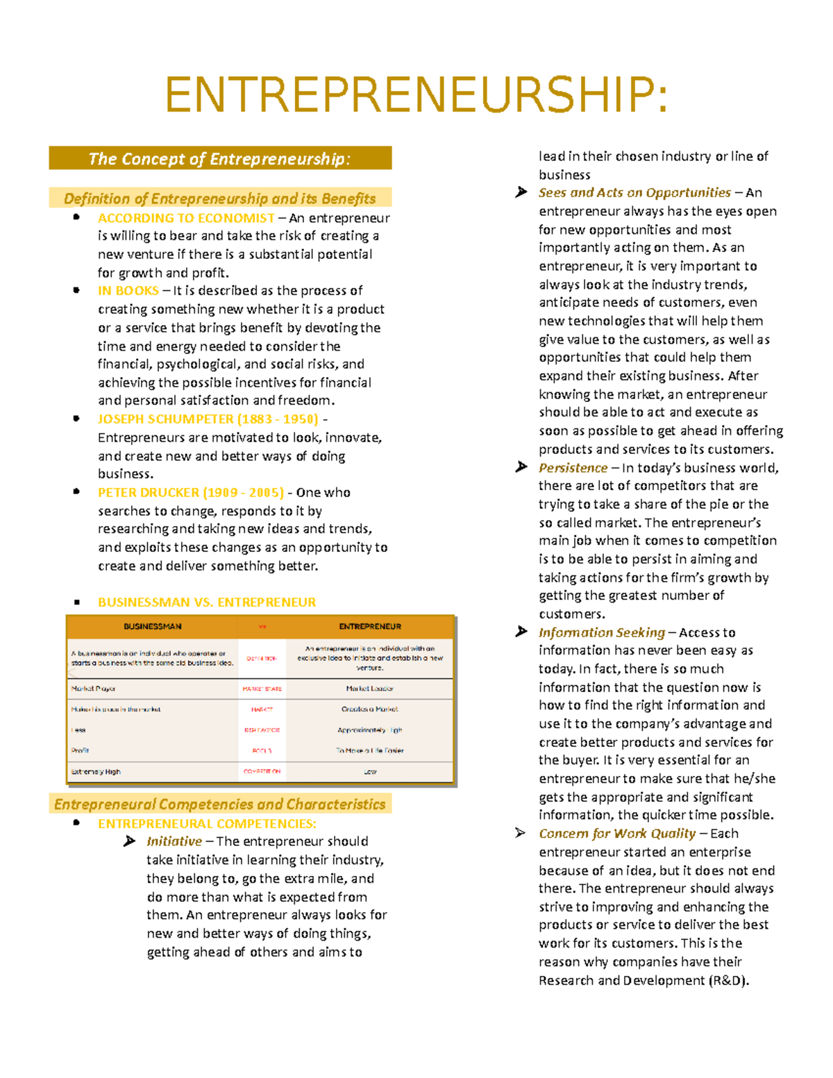 Entrepreneurship Concepts & Competencies: 1st Quarter Reviewer - Studocu
