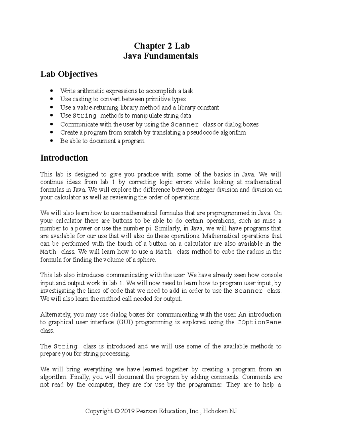 Lab 2 ans - Lab 2 answers - Chapter 2 Lab Java Fundamentals Lab Objectives Write arithmetic ...