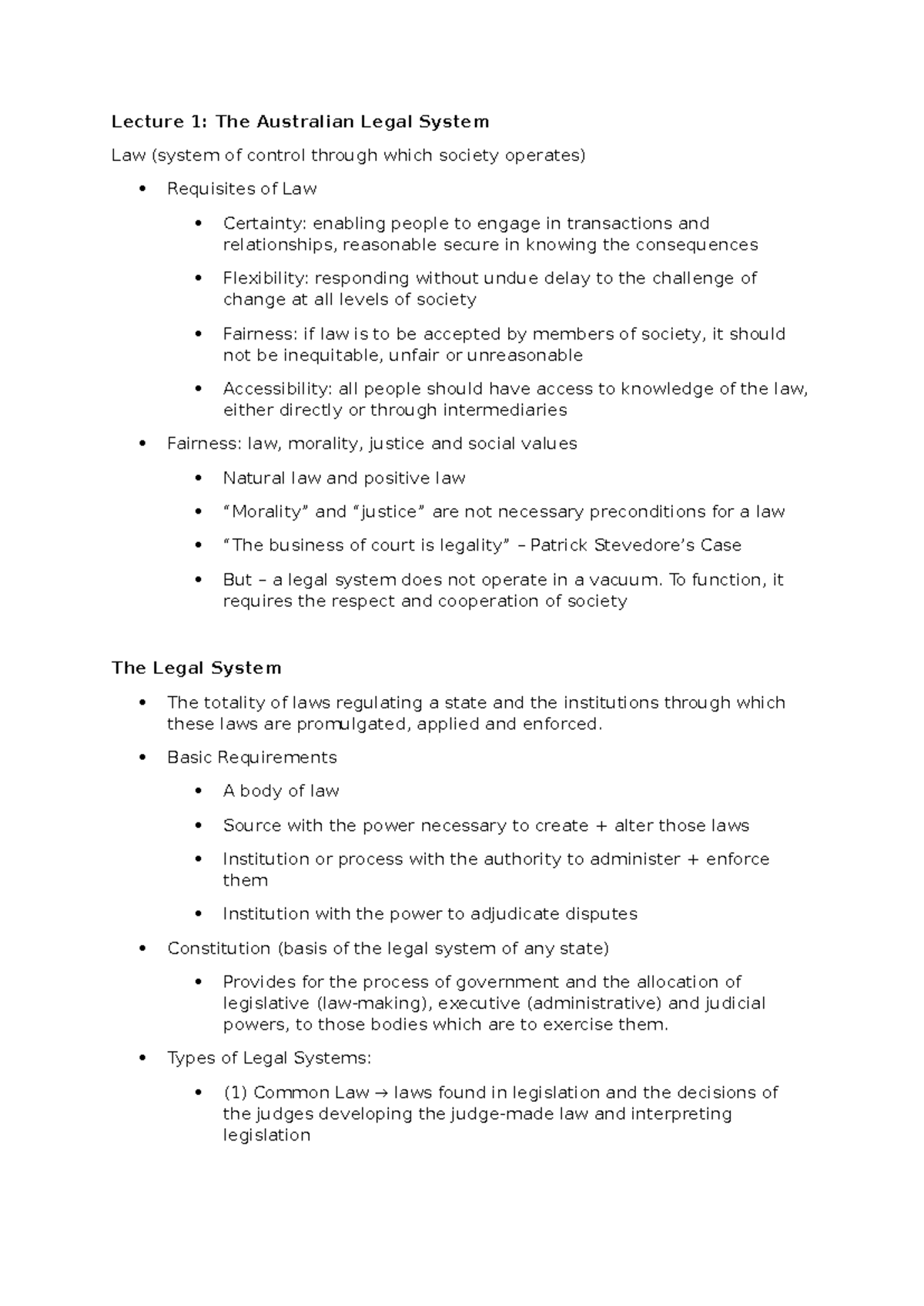 Weeks 1-4 CLAW1001: Overview of the Australian Legal System - Studocu