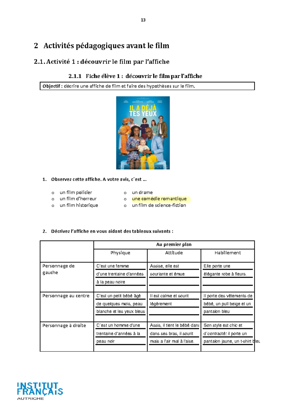 Fiche de travail il a deja tes yeux - 2 Activités pédagogiques avant le ...