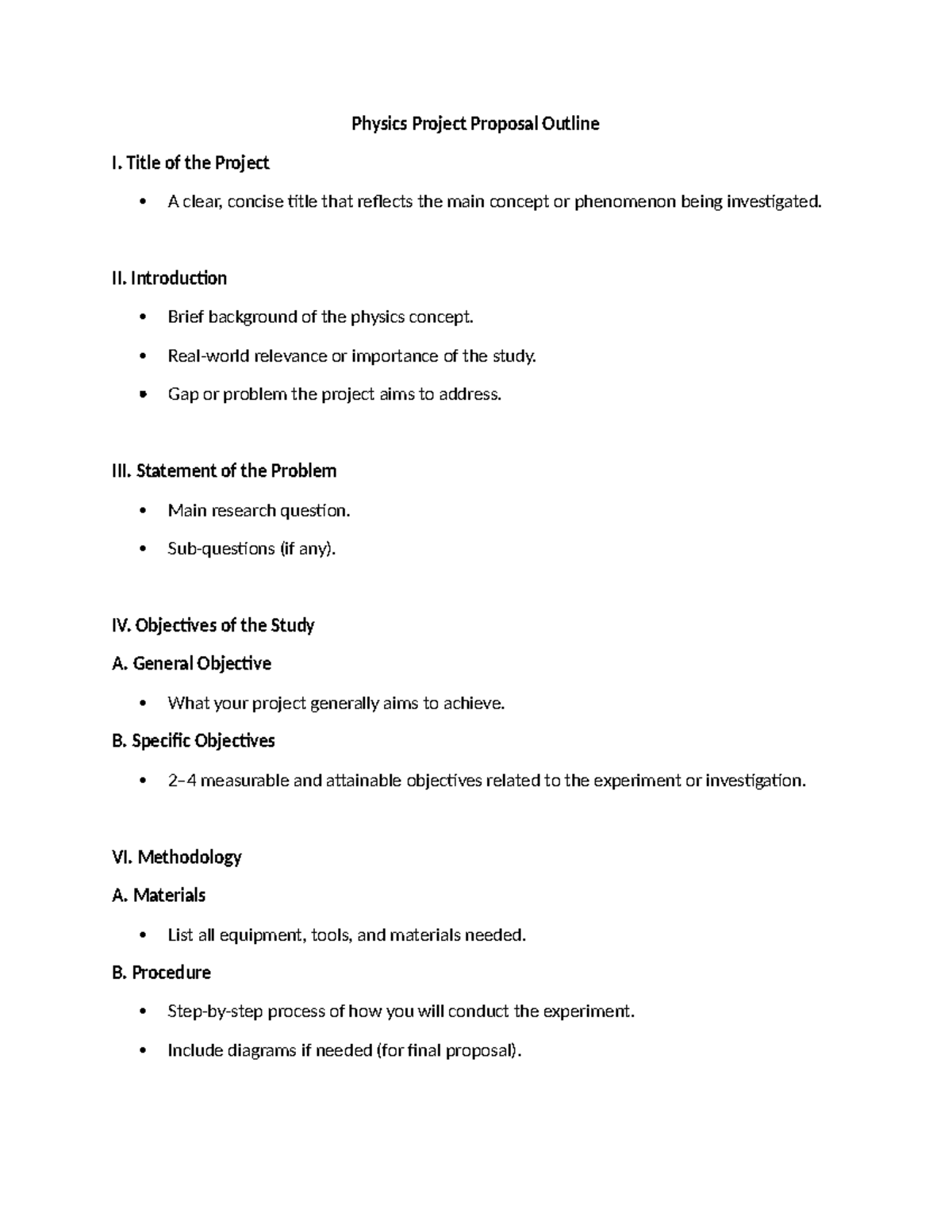 Physics Project Proposal Outline: Key Components & Methodology - Studocu