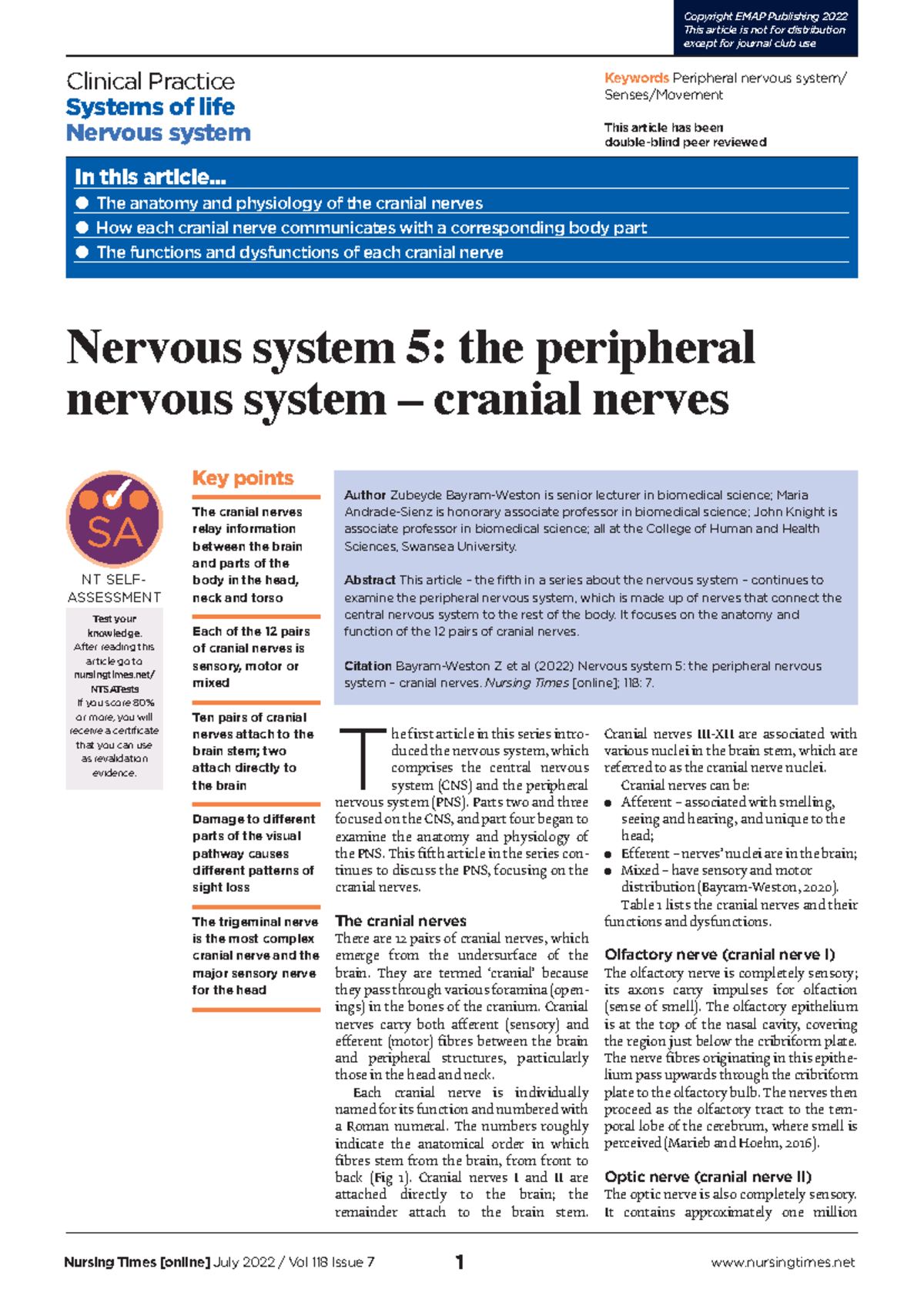 220622 Nervous system 5 the peripheral nervous system cranial nerves ...