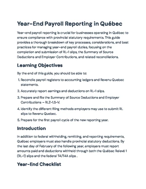Year-End Processing Guide - Québec Payroll Fundamentals 2 (Ch 6) - Studocu