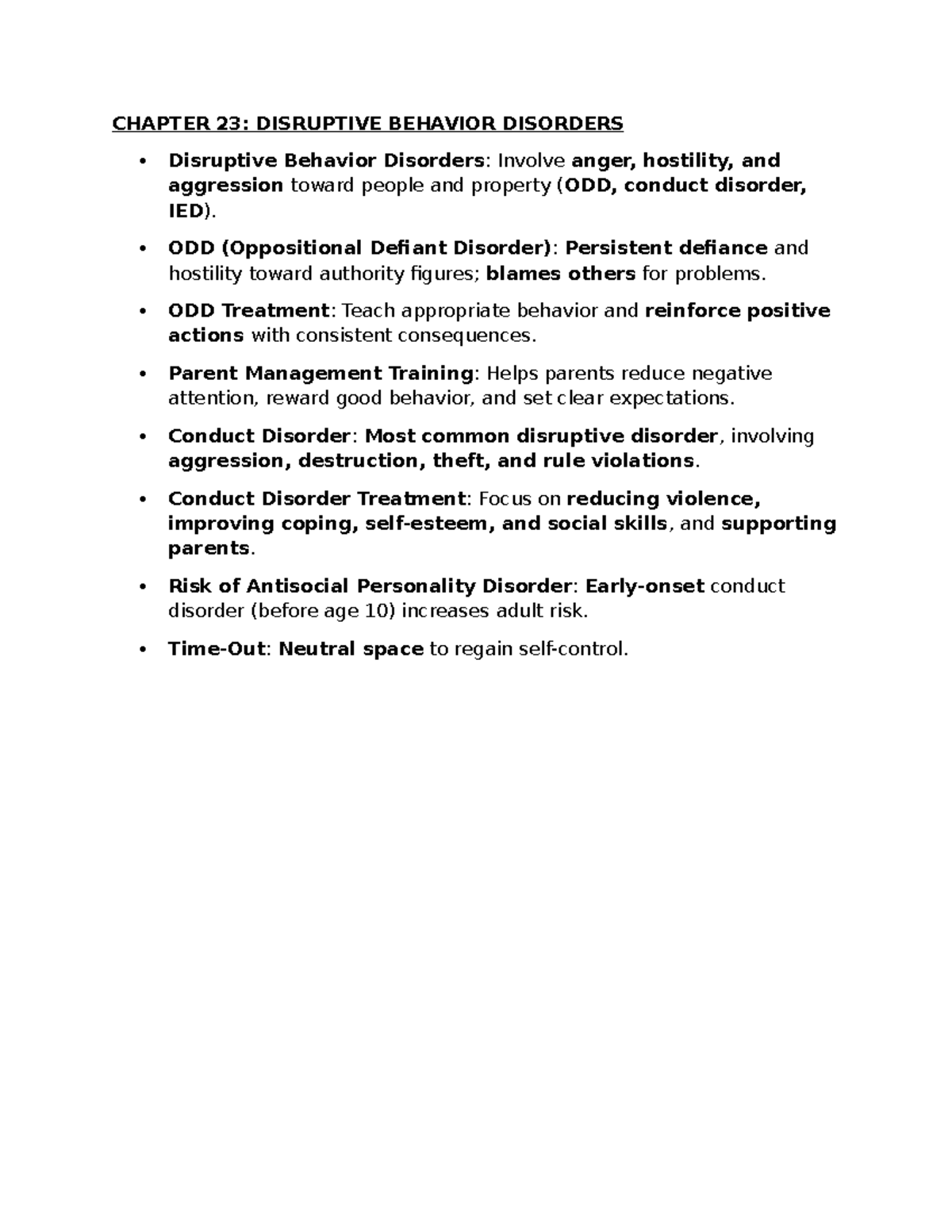 Chapter 23: Disruptive Behavior Disorders (ODD, CD, IED) Overview and ...