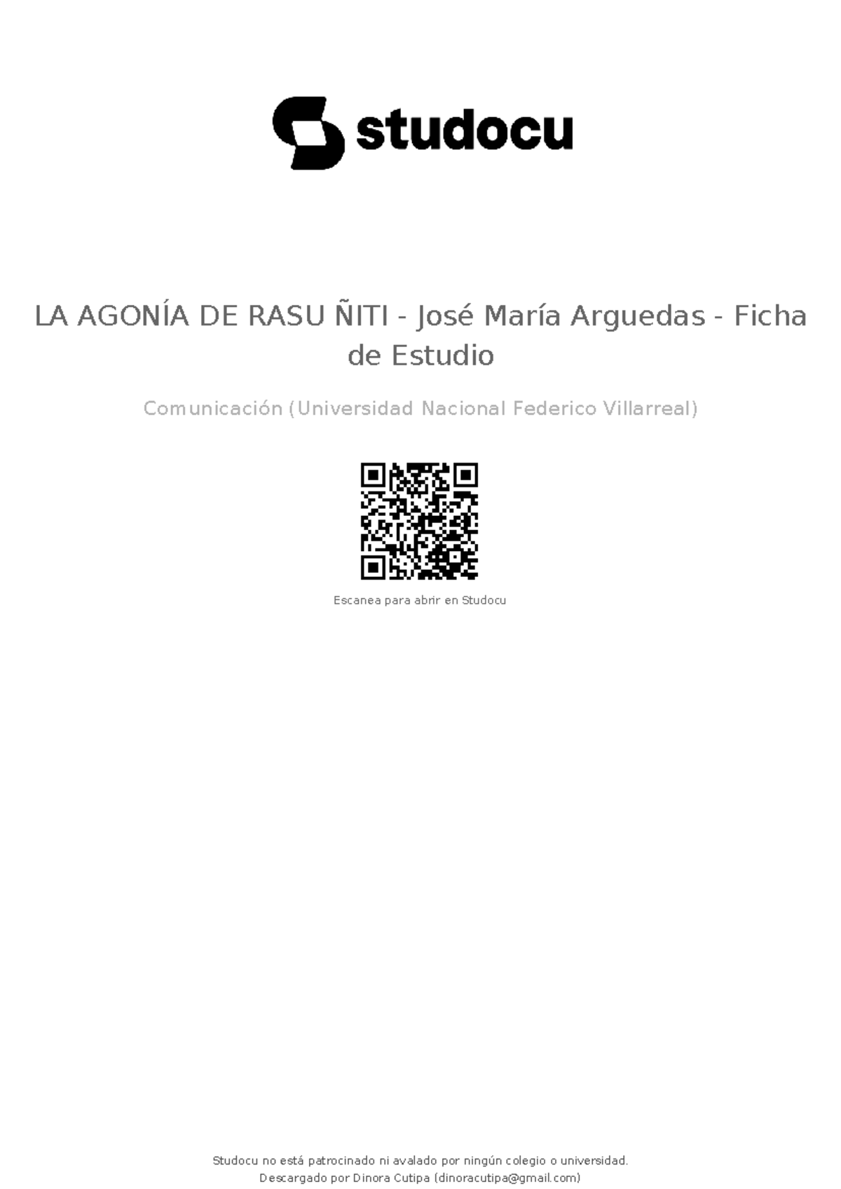 Ficha de Estudio: La Agonía de Rasu Ñiti - José María Arguedas - Studocu