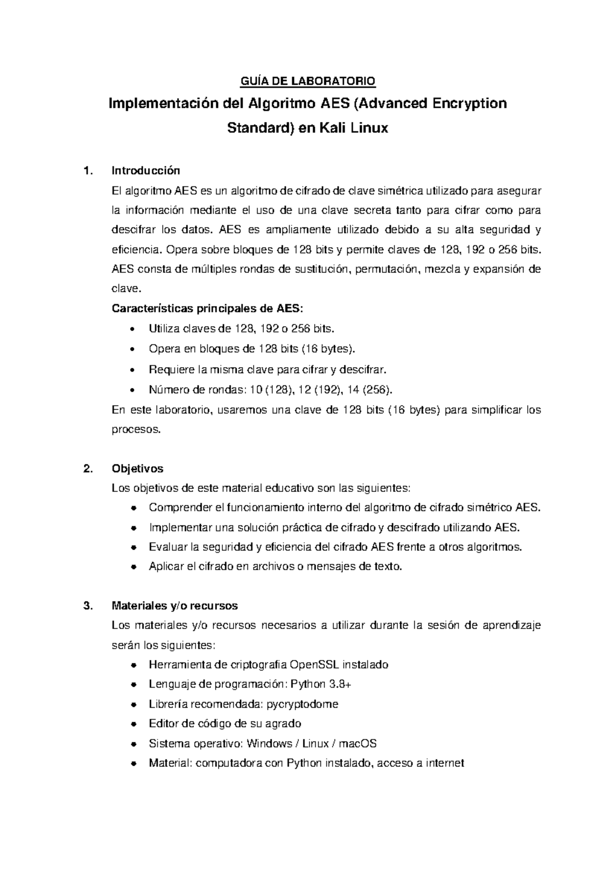 GUÍA DE LABORATORIO 02: Implementación del Algoritmo AES en Kali Linux ...