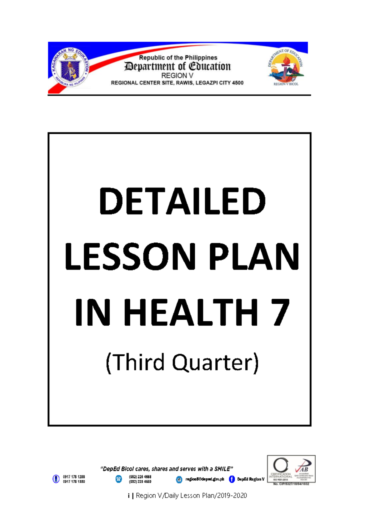 Health 7 3rd Quarter Final - i | Region V/Daily Lesson Plan/2019- 2020 ...