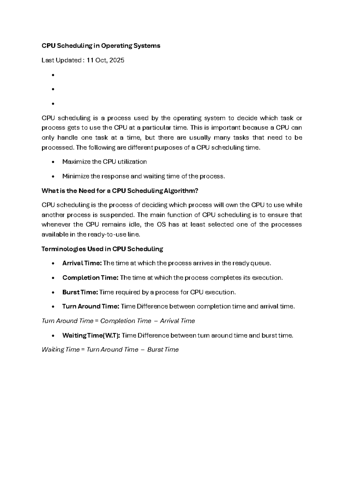 CPU Scheduling in Operating Systems: Key Concepts and Algorithms - Studocu