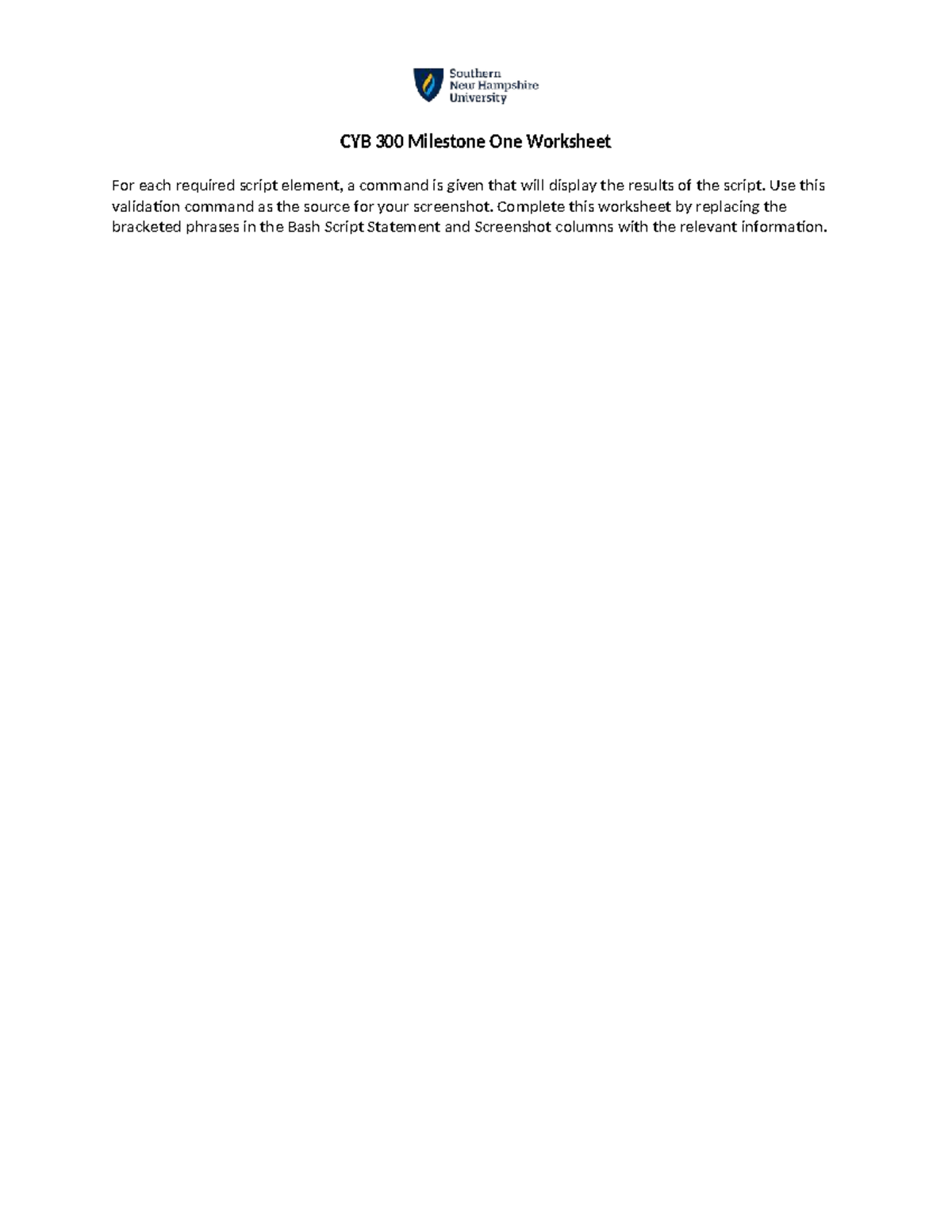 CYB 300 Milestone One Worksheet: Bash Script Elements & Commands - Studocu