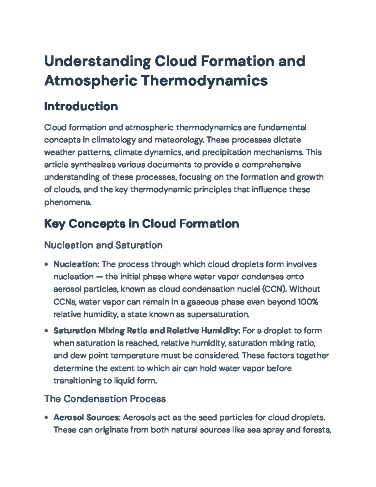 Understanding Cloud Formation and Atmospheric Thermodynamics (Course ...