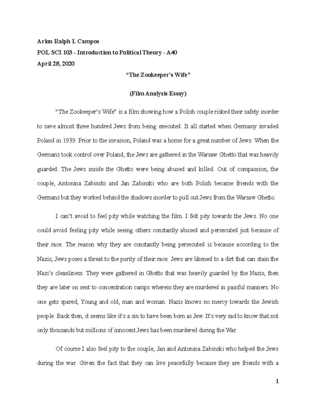 The Zookeeper's Wife - Zoo Keeper's Wife reflection - Arlon Ralph I ...