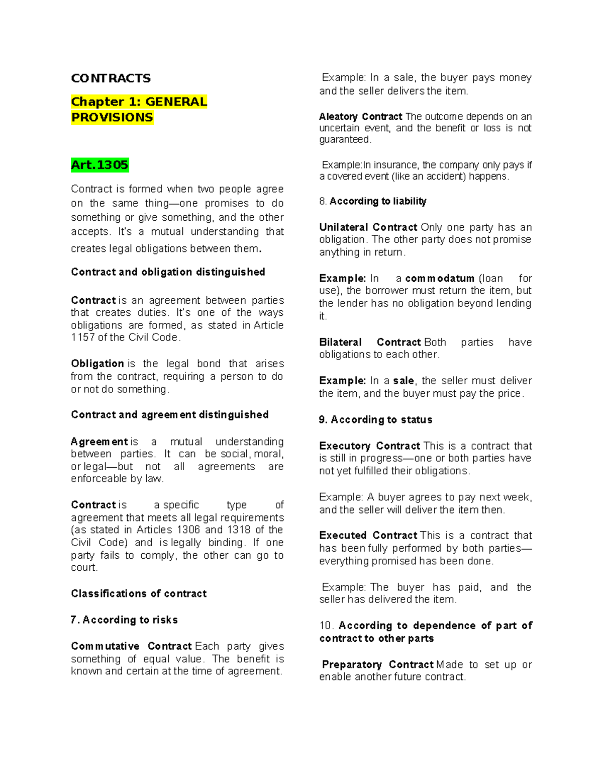 CONTRACTS 101: Chapter 1 General Provisions & Essentials for Finals ...