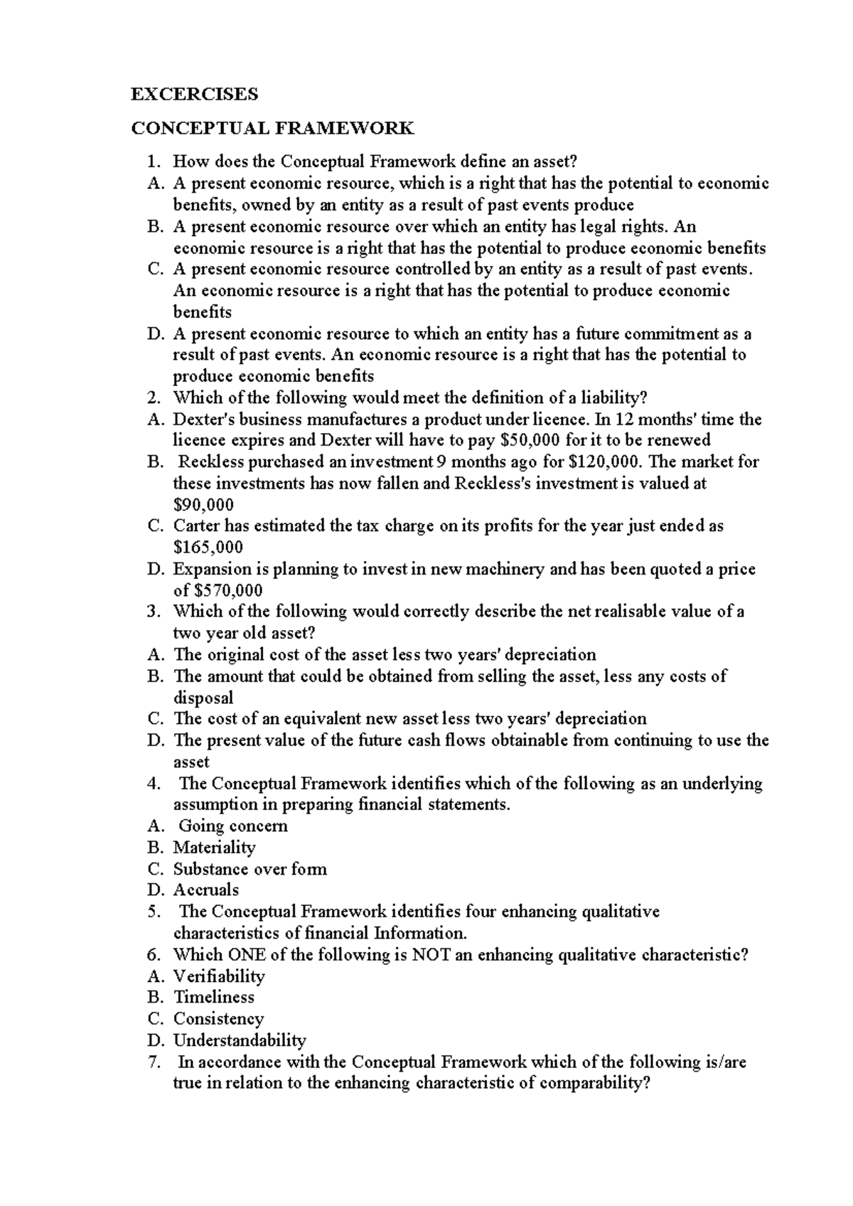 F7: Conceptual Framework Exercises and IAS Standards Review - Studocu