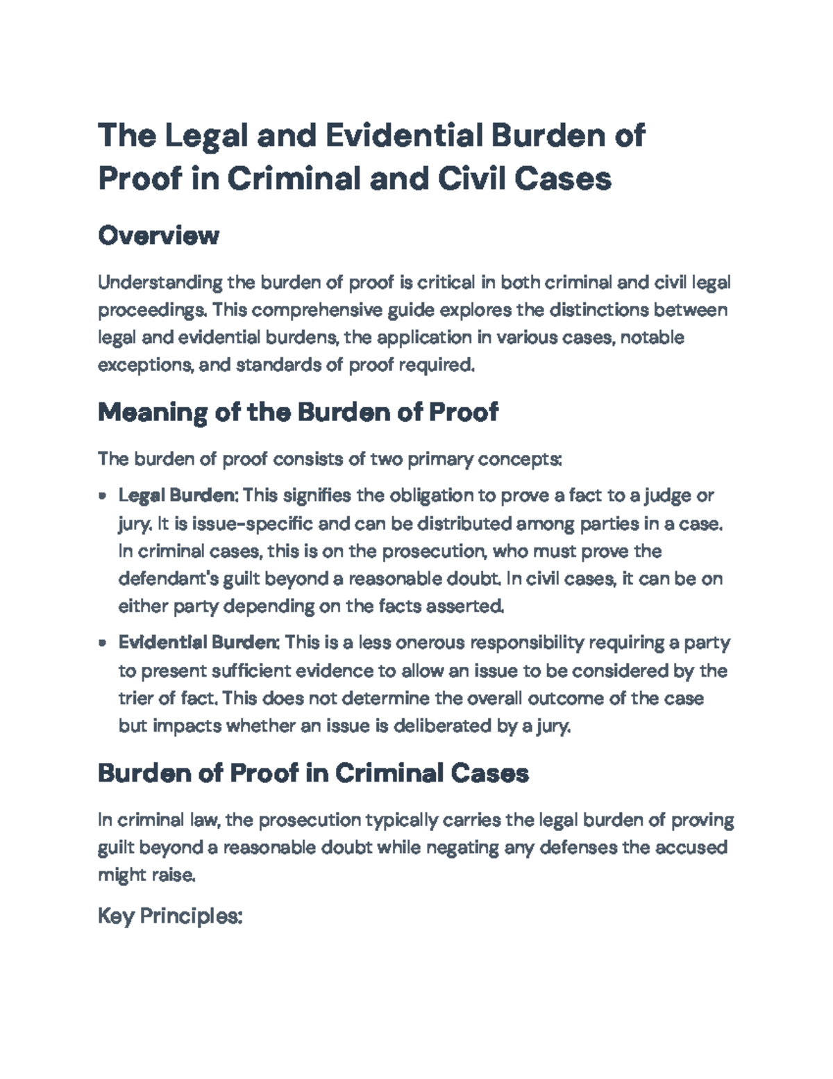 Understanding Burden of Proof: Criminal vs Civil Cases Overview - Studocu