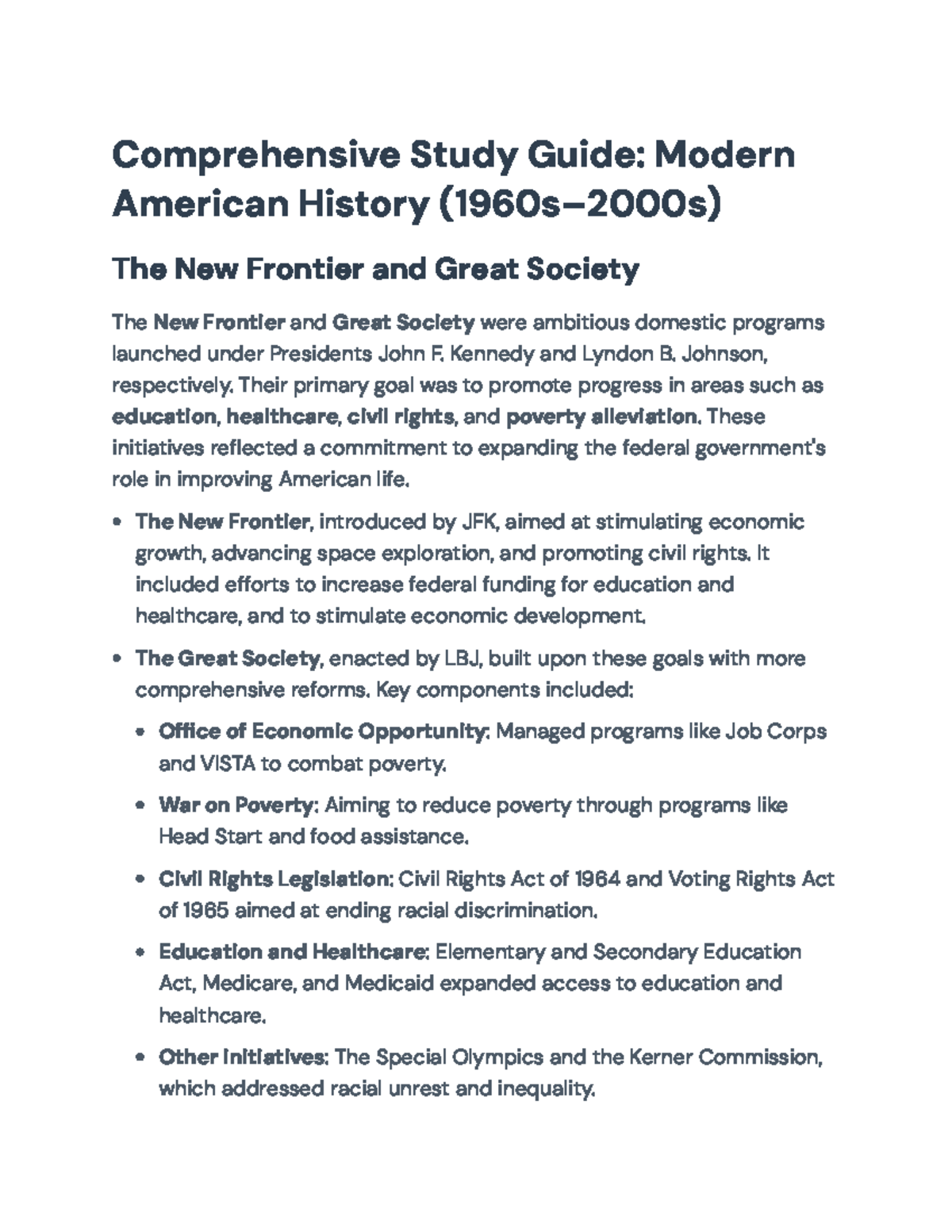 Comprehensive Study Guide: Modern American History (1960s–2000s) - Studocu