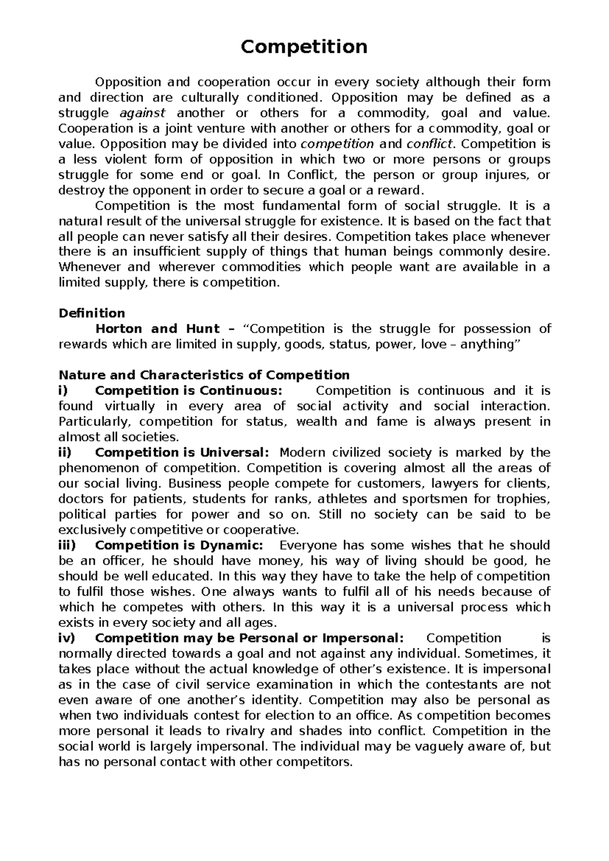 Sociology 101: Competition - Study Material for Undergraduates - Studocu