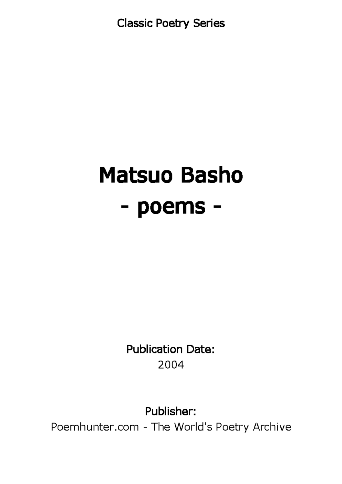 Matsuo Basho Poems Collection (410266): Classic Haiku & More - Studocu