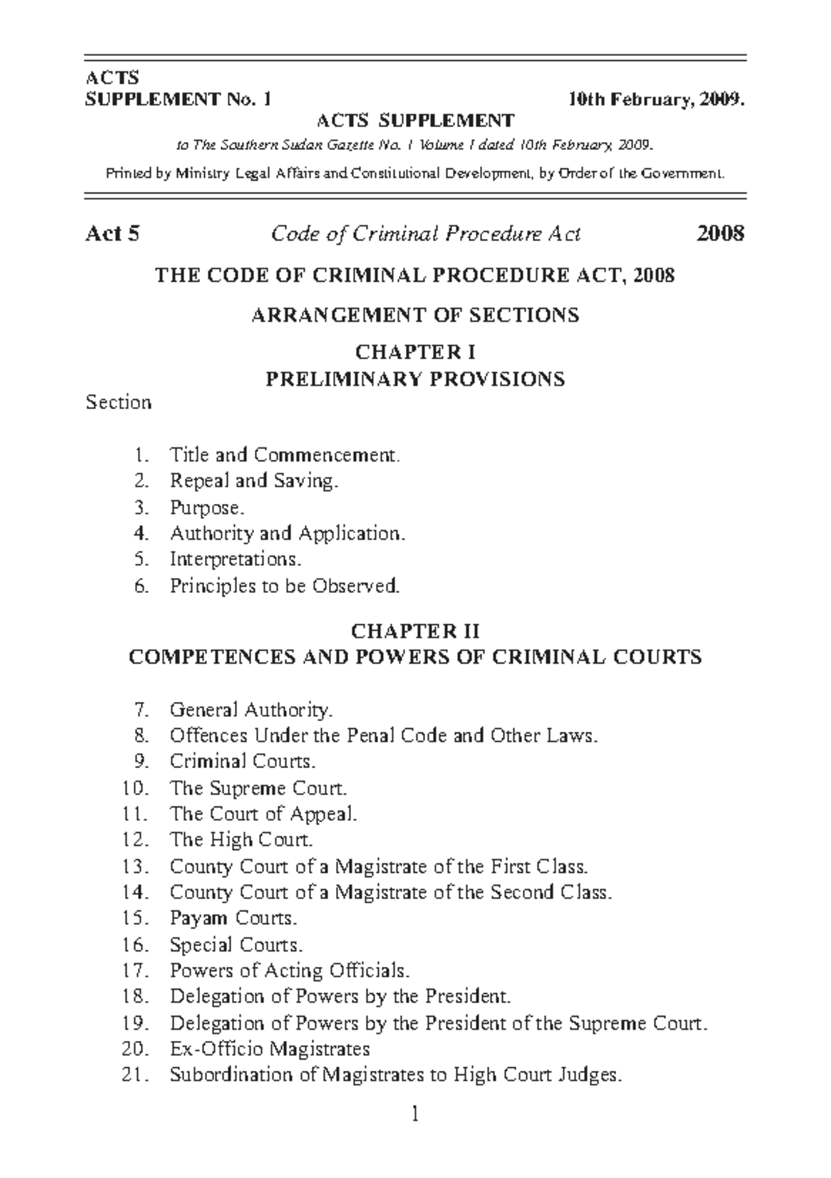 South Sudan Code of Criminal Procedure Act 2008 - Complete Text - Studocu