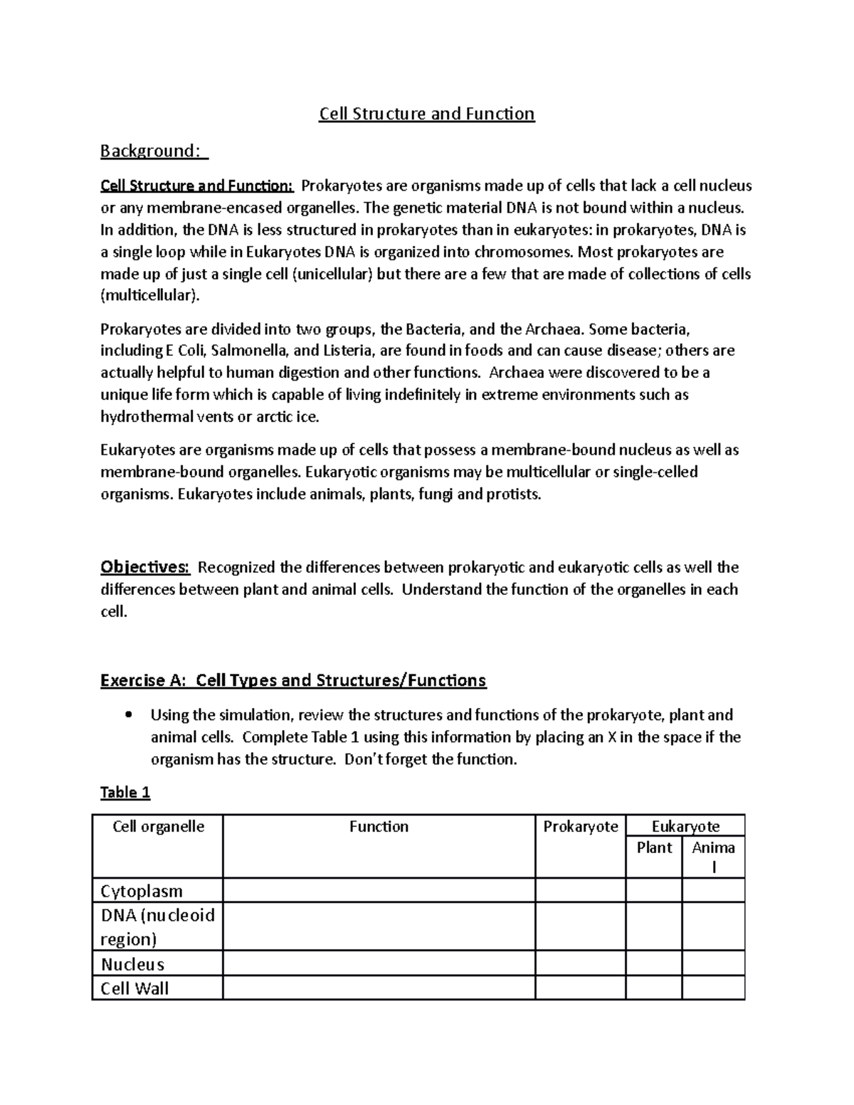 Cell Structure and Function Lab: Prokaryotic vs Eukaryotic Cells - Studocu