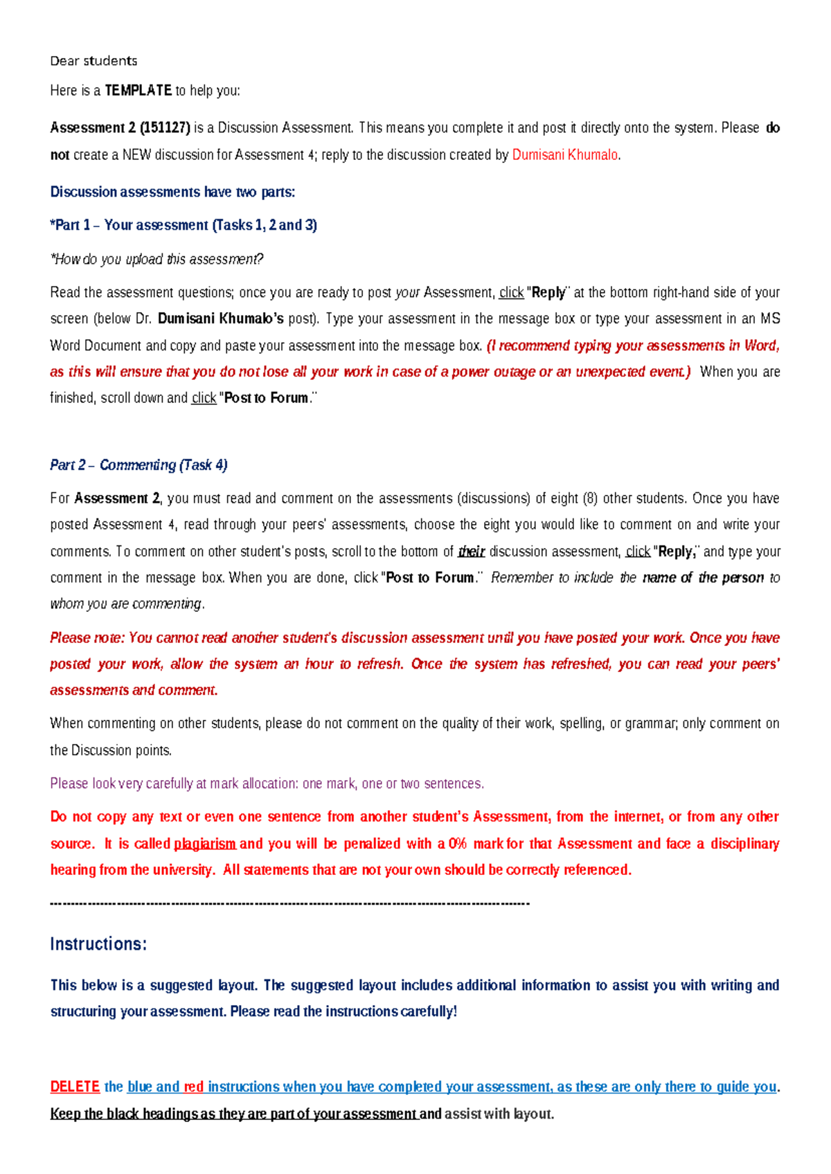 Assessment 2 (151127) Discussion Template and Guidelines for Students ...