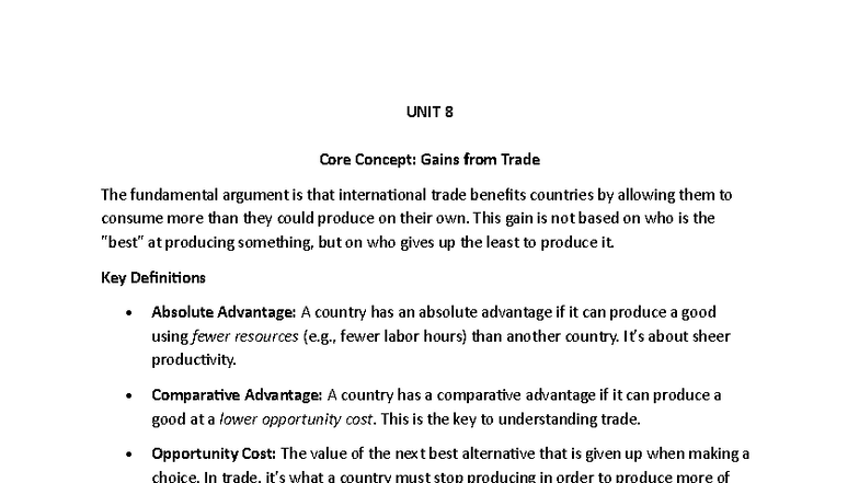 UNIT 8 - Gains from Trade: Understanding Comparative Advantage (BUS ...