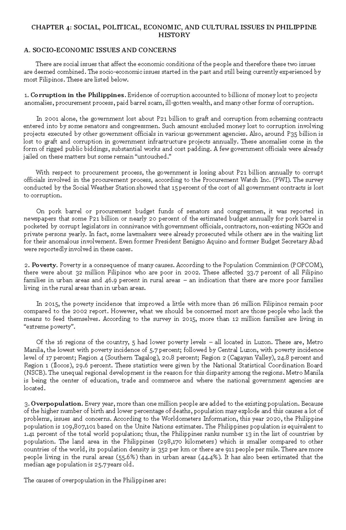 Chapter 4: Socio-Political, Economic & Cultural Issues in PH History ...