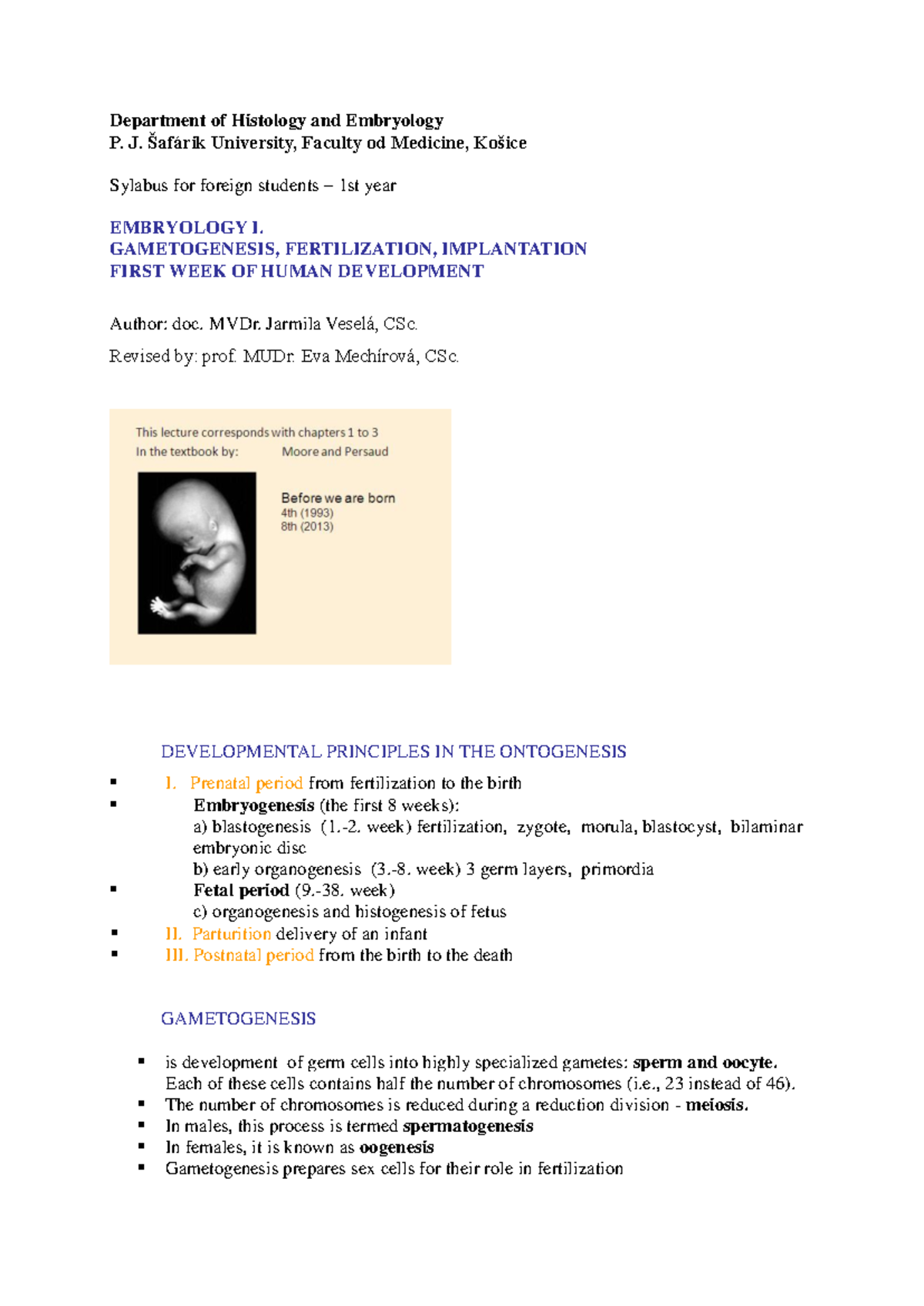 Embryology I web LF 2013 Ves - Department of Histology and Embryology P ...