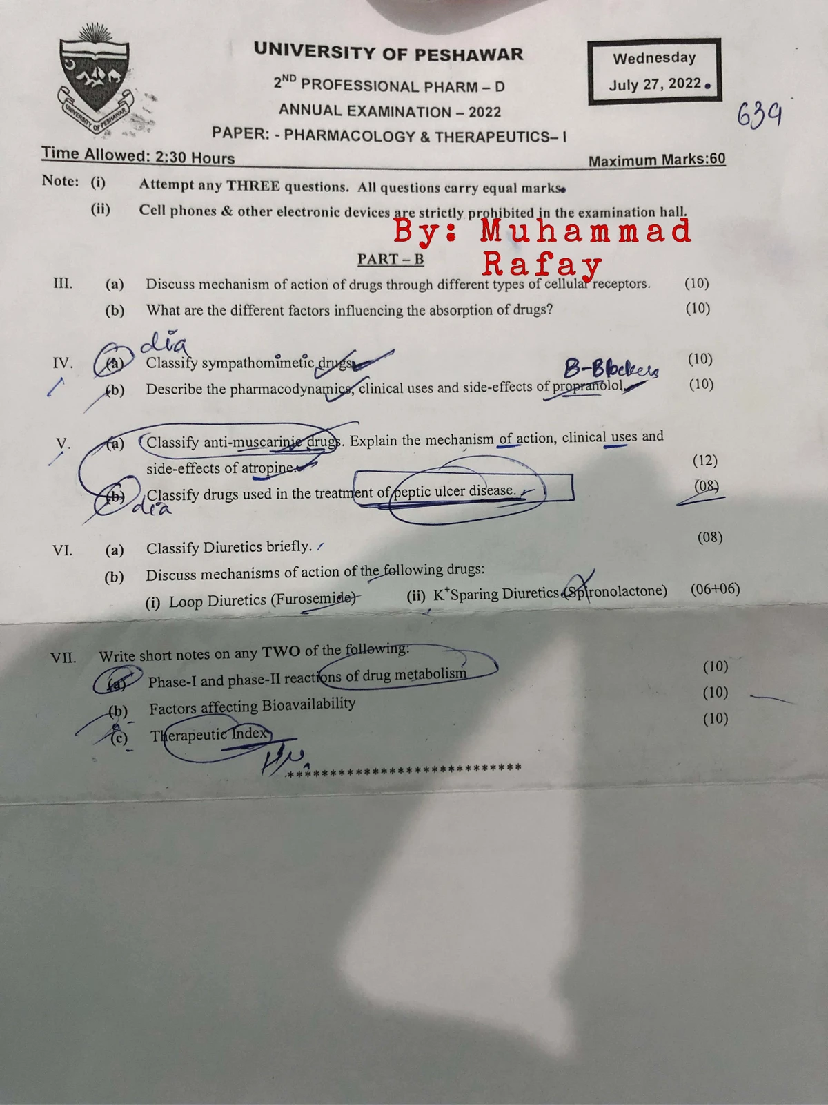 2ND PROFESSIONAL PHARM D ANNUAL EXAMINATION PAST PAPERS (2019-2020 ...