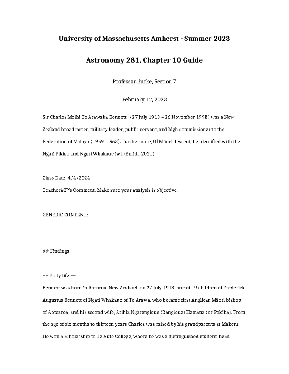 Astronomy 281 Chapter 10 Guide - University of Massachusetts Amherst ...