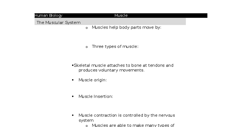Human Biology: Muscular System Overview & Functions (BIO101) - Studocu