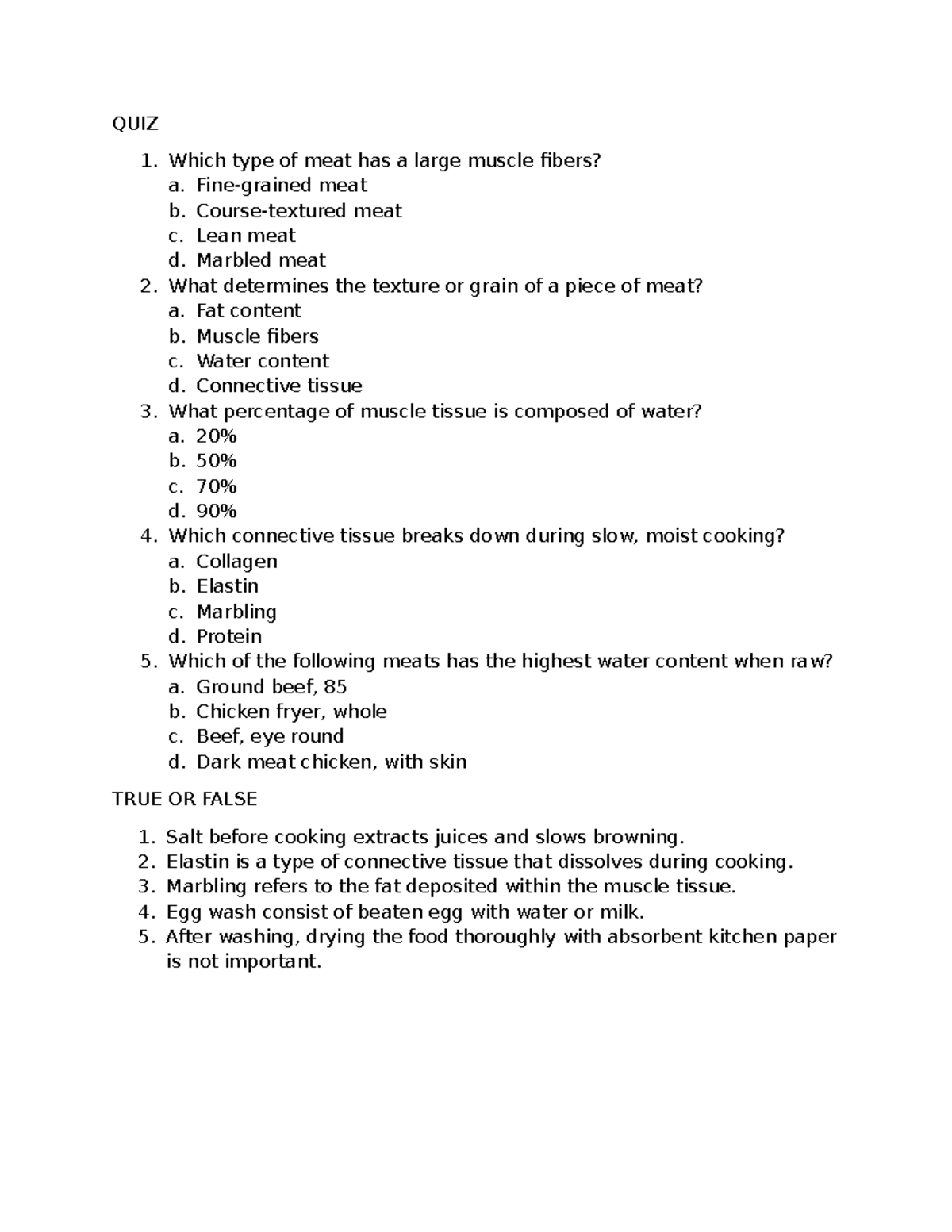 QUIZ - About answers - QUIZ Which type of meat has a large muscle ...