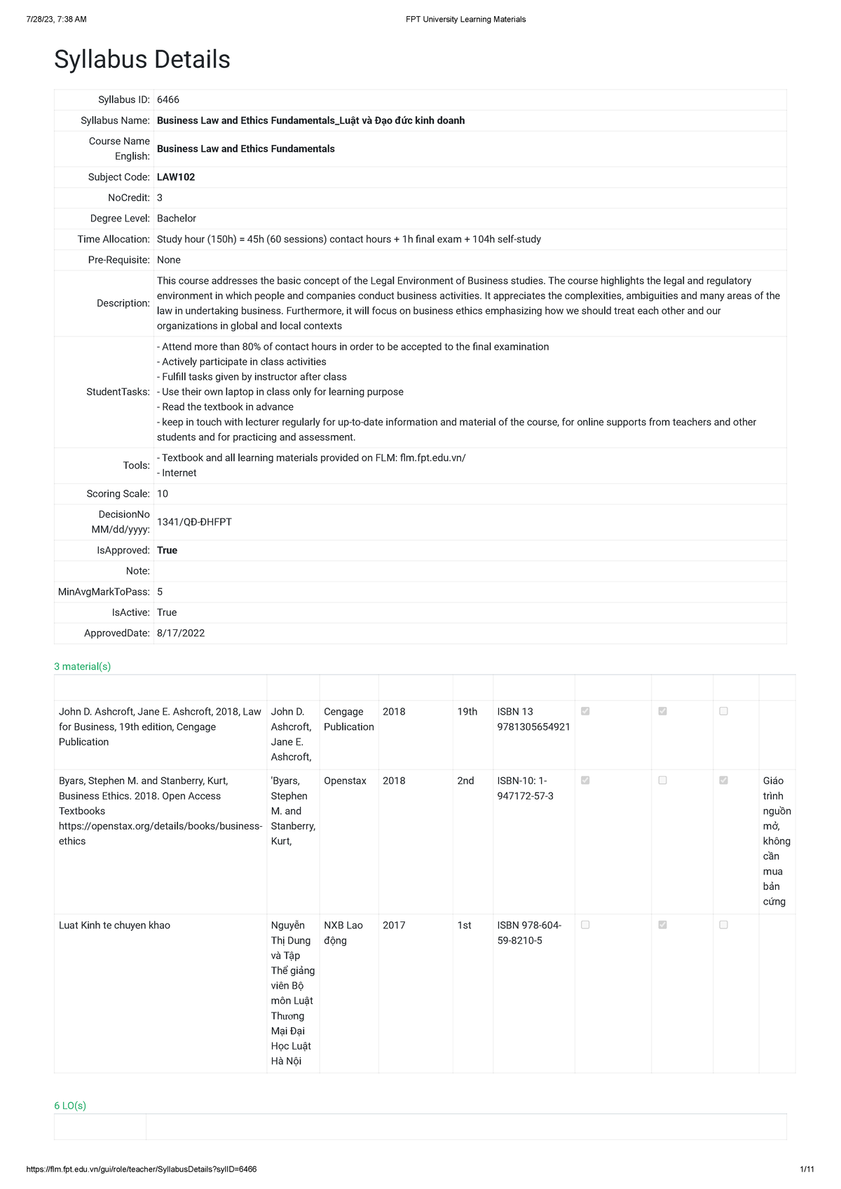 LAW102: Syllabus for Business Law and Ethics Fundamentals - Studocu