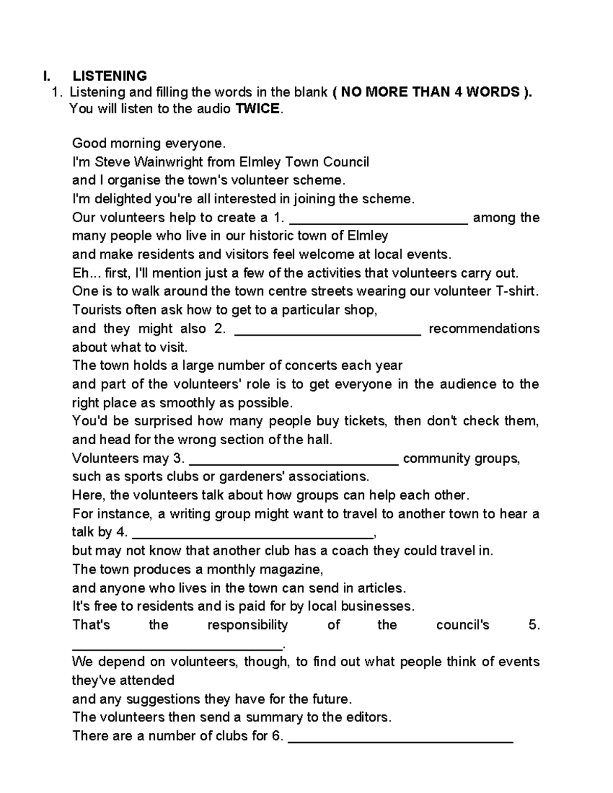 Listening and Vocabulary Practice - Final Exam 2K10 - Studocu